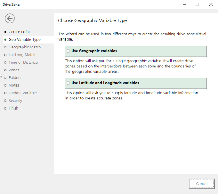 Drive Zone Wizard: Geo Variable Type