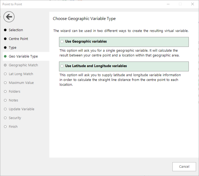 Point to Point Wizard: Geo Variable Type