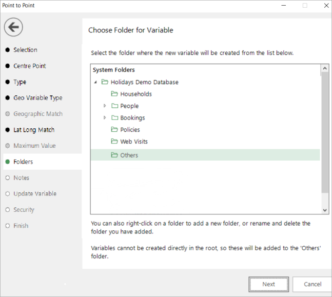 Point to Point Wizard: Folders