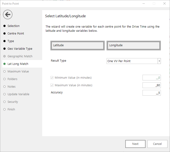 Point to Point Wizard: Lat Long Match
