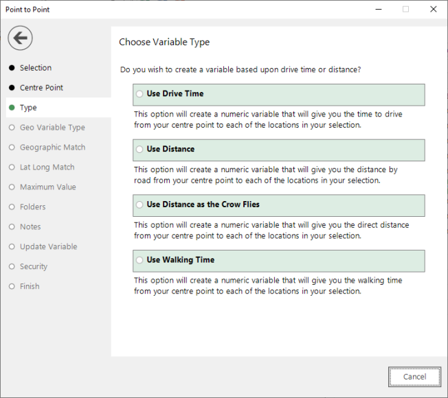 Point to Point Wizard: Type